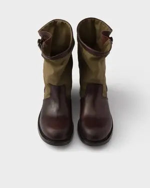 Prada Leather And Canvas Buckled Boots - Forest Green