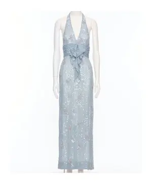 Valentino Garavani Halter Neck Embellished Gown - Gray