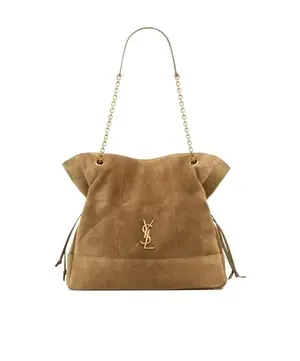 Saint Laurent Jamie Logo Plaque Drawstring Shoulder Bag - Brown
