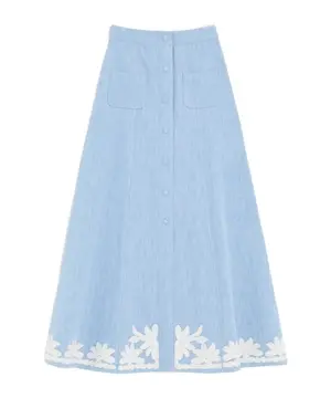 Valentino Garavani Embroidered Denim Midi Skirt - No