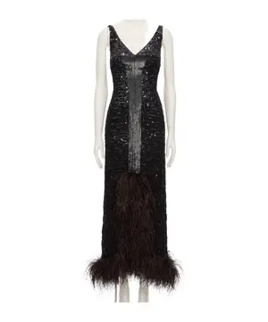 Valentino Garavani Embellished Feather-trimmed Dress