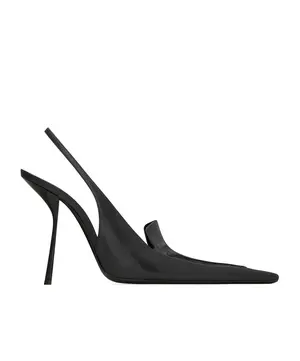 Saint Laurent Voltaire Slingback Pumps In Glazed Leather - Black