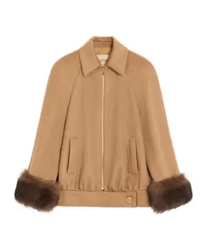 Valentino Garavani Collared Long-sleeved Casual Jacket With Fur Trim - Nude