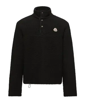 Moncler Logo Patch Stand Collar Knit Sweatshirt - Black