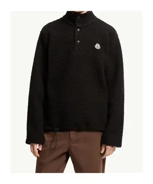 Moncler Logo Patch Stand Collar Knit Sweatshirt - Black