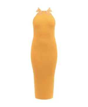 SELF-PORTRAIT Lace Detailed Halter Neck Midi Dress - Orange