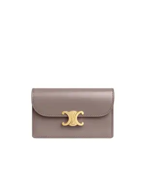Celine Long Card Holder With Flap Triomphe In Shiny Calfskin - Gray