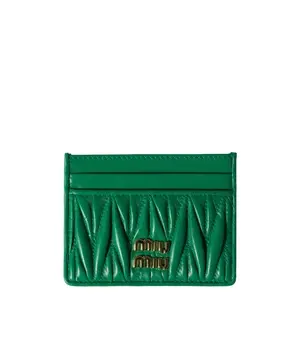Miu Miu Matelassé Nappa Leather Card Holder - Green