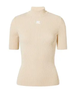 COURREGES Ribbed Turtleneck Short Sleeve Sweater - Nude