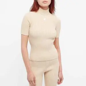 COURREGES Ribbed Turtleneck Short Sleeve Sweater - Nude