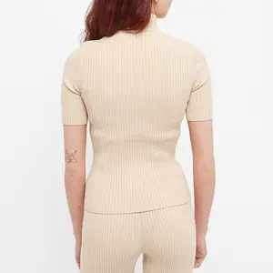 COURREGES Ribbed Turtleneck Short Sleeve Sweater - Nude