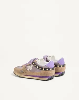 Valentino Garavani Stud Up Sneakers In Split Leather And Nylon With Butterfly Embroidery