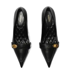 Burberry Leather Cotswolds Low Pumps With Check-engraved Buckle
