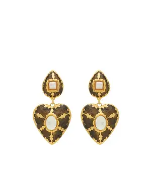 Saint Laurent Heart Drop Earrings In Enamel - Multicolor