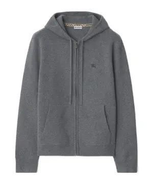 Burberry Zip-up Hooded Knitted Cardigan With Embroidered Equestrian Knight