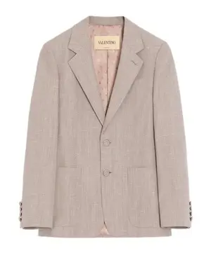 Valentino Garavani Single-breasted Jacket In Boutonné Wool - Nude