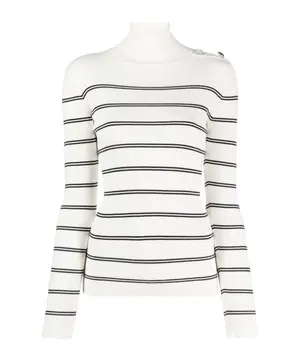 Liu Jo Striped Roll-neck Ribbed-knit Jumper With Jewelled Buttons