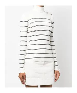 Liu Jo Striped Roll-neck Ribbed-knit Jumper With Jewelled Buttons