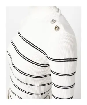 Liu Jo Striped Roll-neck Ribbed-knit Jumper With Jewelled Buttons