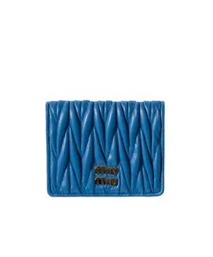 Miu Miu Small Matelassé Nappa Leather Wallet - Wavy Blue