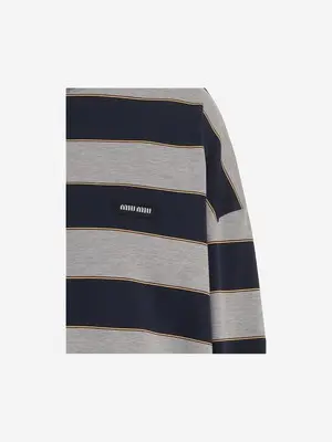 Miu Miu Striped Jersey Zip-up Hoodie - Blue/grey