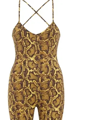 MARINE SERRE Printed Jersey Fine Straps Catsuit - Brown
