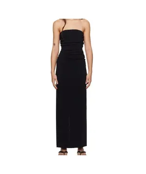 ST. AGNI Ruched Strapless Maxi Dress - Black