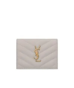 Saint Laurent Monogram Card Case In Grain De Poudre Embossed Leather Nude