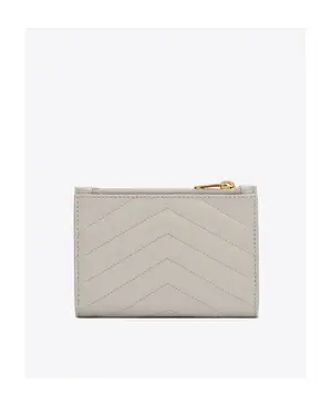 Saint Laurent Monogram Card Case In Grain De Poudre Embossed Leather - Nude
