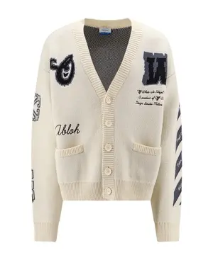Off-White Logo Embroidered Knitted Cardigan - Nude
