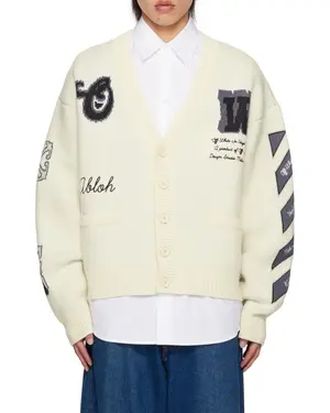 Off-White Logo Embroidered Knitted Cardigan
