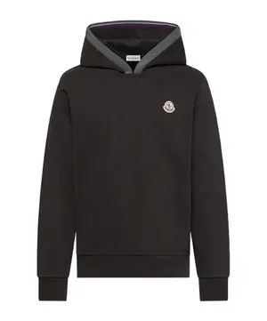 Moncler Brushed Cotton Logo Hoodie Black