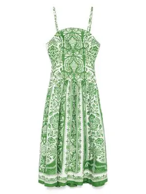 Farm Rio Sleeveless Graphic Patterned Midi Dress - Green