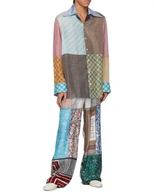 MARINE SERRE Regenerated Silk Patchwork Trousers