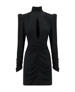 Alessandra Rich Long Sleeve Ruched Mini Dress - Black