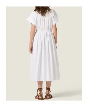 Miu Miu Poplin Midi Dress With Embroidered Logo - White
