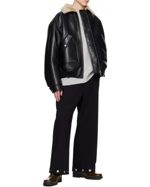 Nanushka Leather Bomber Jacket With Shearling Collar