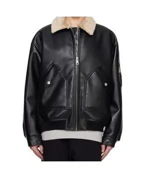 Nanushka Leather Bomber Jacket With Shearling Collar