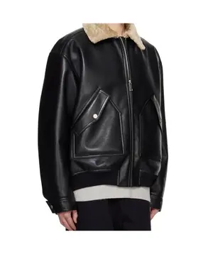 Nanushka Leather Bomber Jacket With Shearling Collar