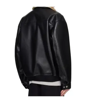 Nanushka Leather Bomber Jacket With Shearling Collar