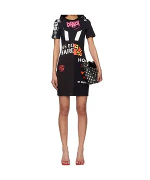 MARINE SERRE Graphic-printed Patchwork Mini Dress - Black