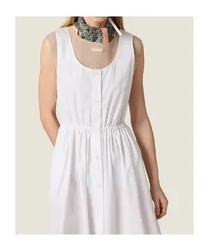 Miu Miu Sleeveless Button-up Poplin Dress With Embroidered Logo - White