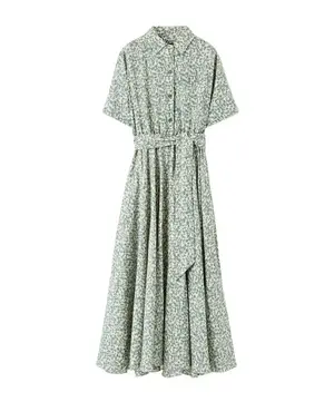 Loro Piana Printed Maxi Dress With Shirt Collar And Belt