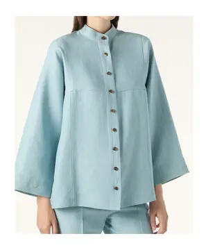 Loro Piana Stand Collar Embroidered Lace Trim Shirt