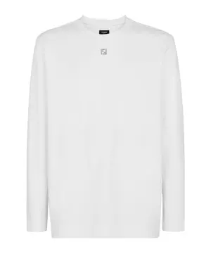 Fendi Ff Plaque Long Sleeved Crewneck T-shirt - White