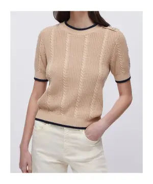 Liu Jo Short-sleeve Knit Sweater With Decorative Buttons - Beige