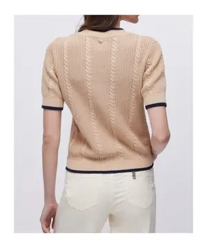 Liu Jo Short-sleeve Knit Sweater With Decorative Buttons - Beige