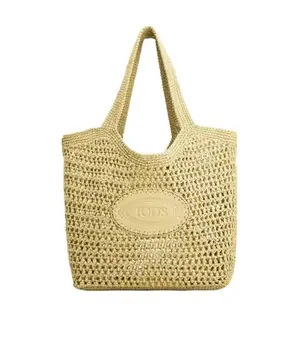 TOD'S Shopping Bag In Raffia And Leather Medium - Nude