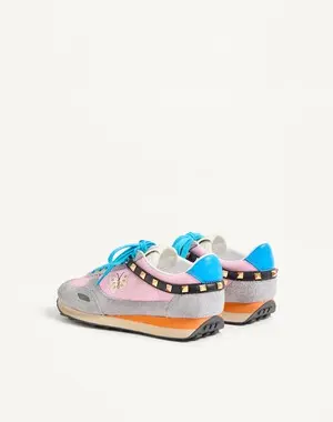 Valentino Garavani Stud-up Trainers In Split Leather And Nylon With Butterfly Embroidery