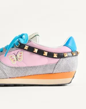 Valentino Garavani Stud-up Trainers In Split Leather And Nylon With Butterfly Embroidery